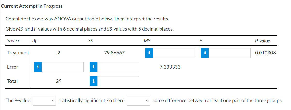 Solved Current Attempt in Progress Complete the one-way | Chegg.com