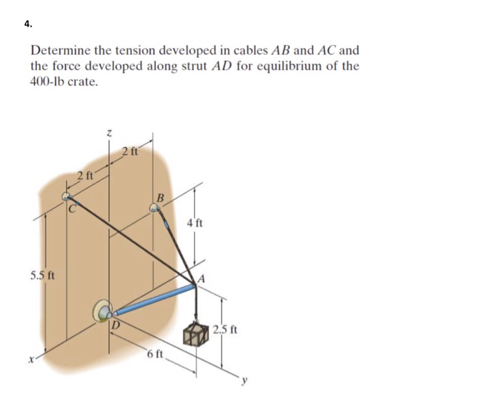 Solved 4. Determine the tension developed in cables AB and | Chegg.com
