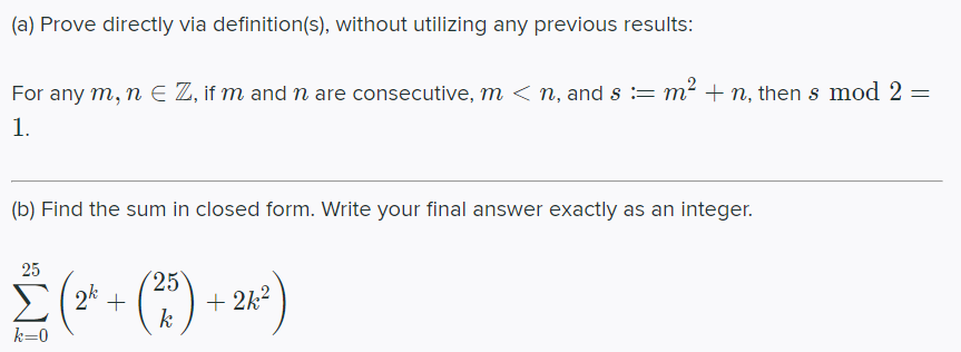 Solved (a) Prove directly via definition(s), without | Chegg.com