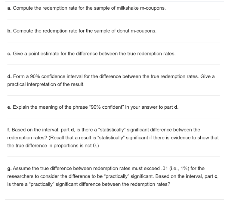Solved a. Compute the redemption rate for the sample of | Chegg.com