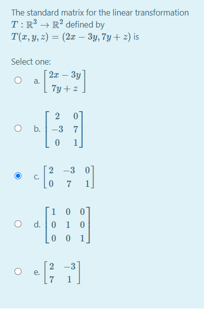 Solved The standard matrix for the linear transformation | Chegg.com