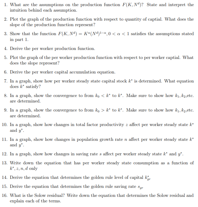 Solved 1. What are the assumptions on the production | Chegg.com