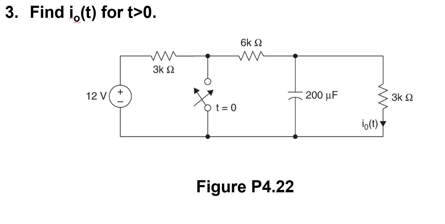 Solved 3. Find io(t) for t>0. Figure P4.22 | Chegg.com
