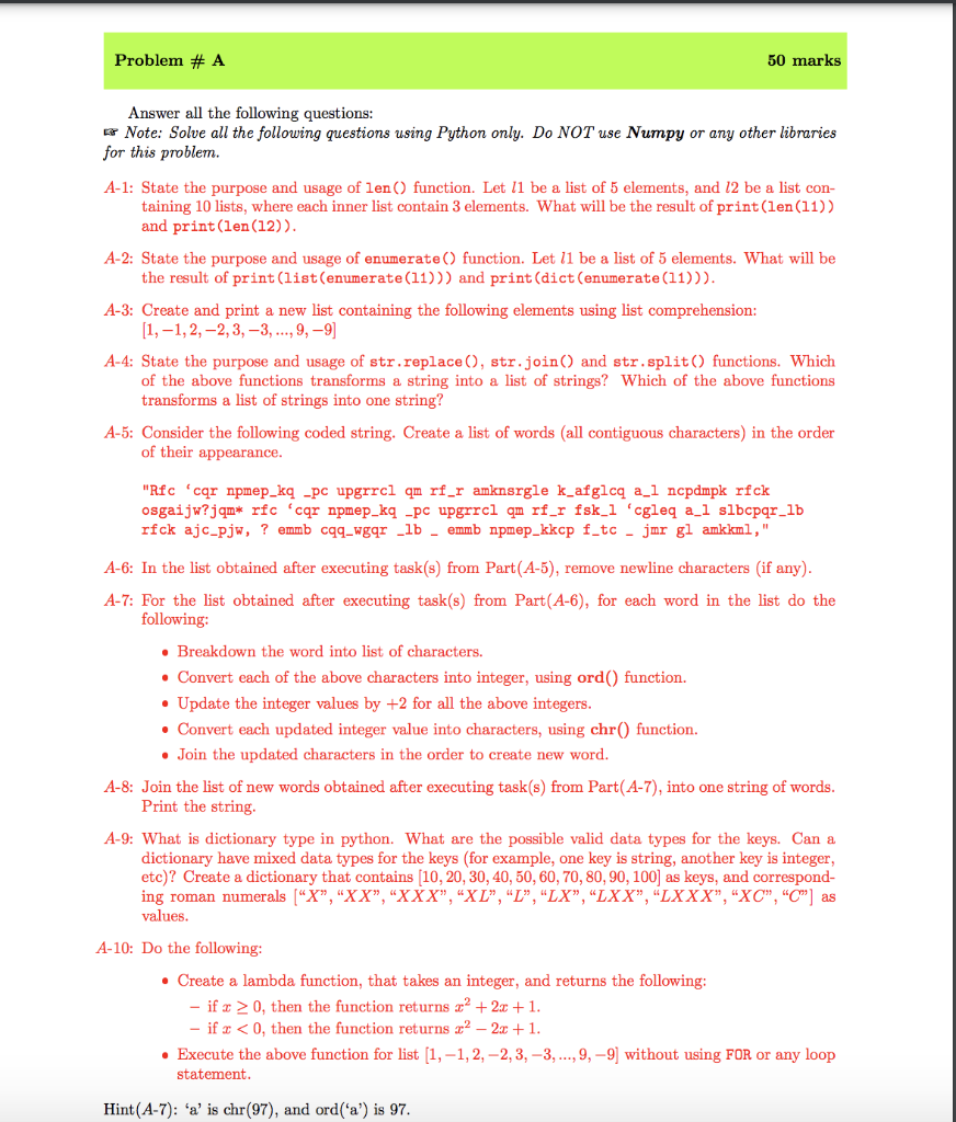 Solved PLEASE SOLVE FROM A-5 TO A-10 ONLY PLEASE ANSWER IN | Chegg.com