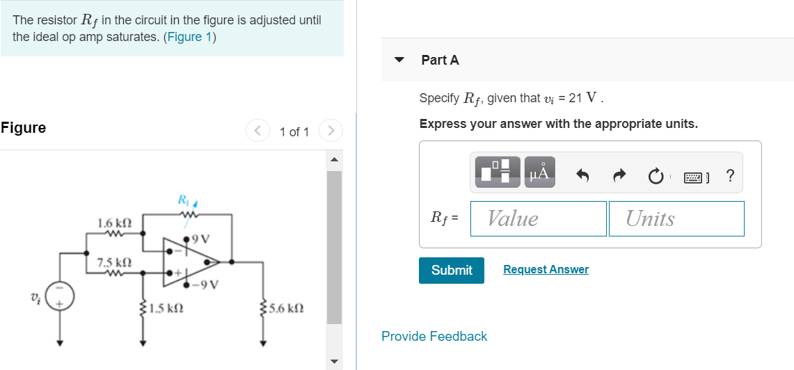 Solved The resistor Rf in the circuit in the figure is | Chegg.com