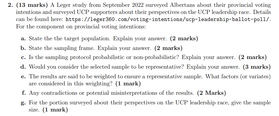 Solved 2. (13 marks) A Leger study from September 2022 | Chegg.com