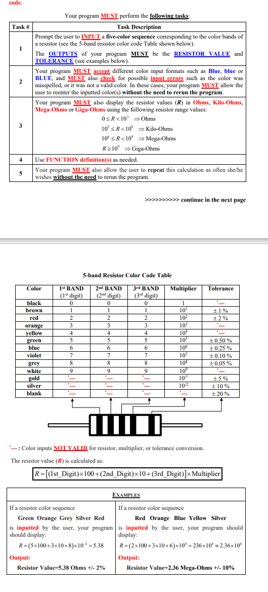 Solved >>>>>>>> continue in the next page 5-band Resistor | Chegg.com
