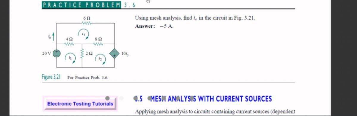 Solved PRACTICE PROBLEM 3.6 602 w Using mesh analysis, find | Chegg.com