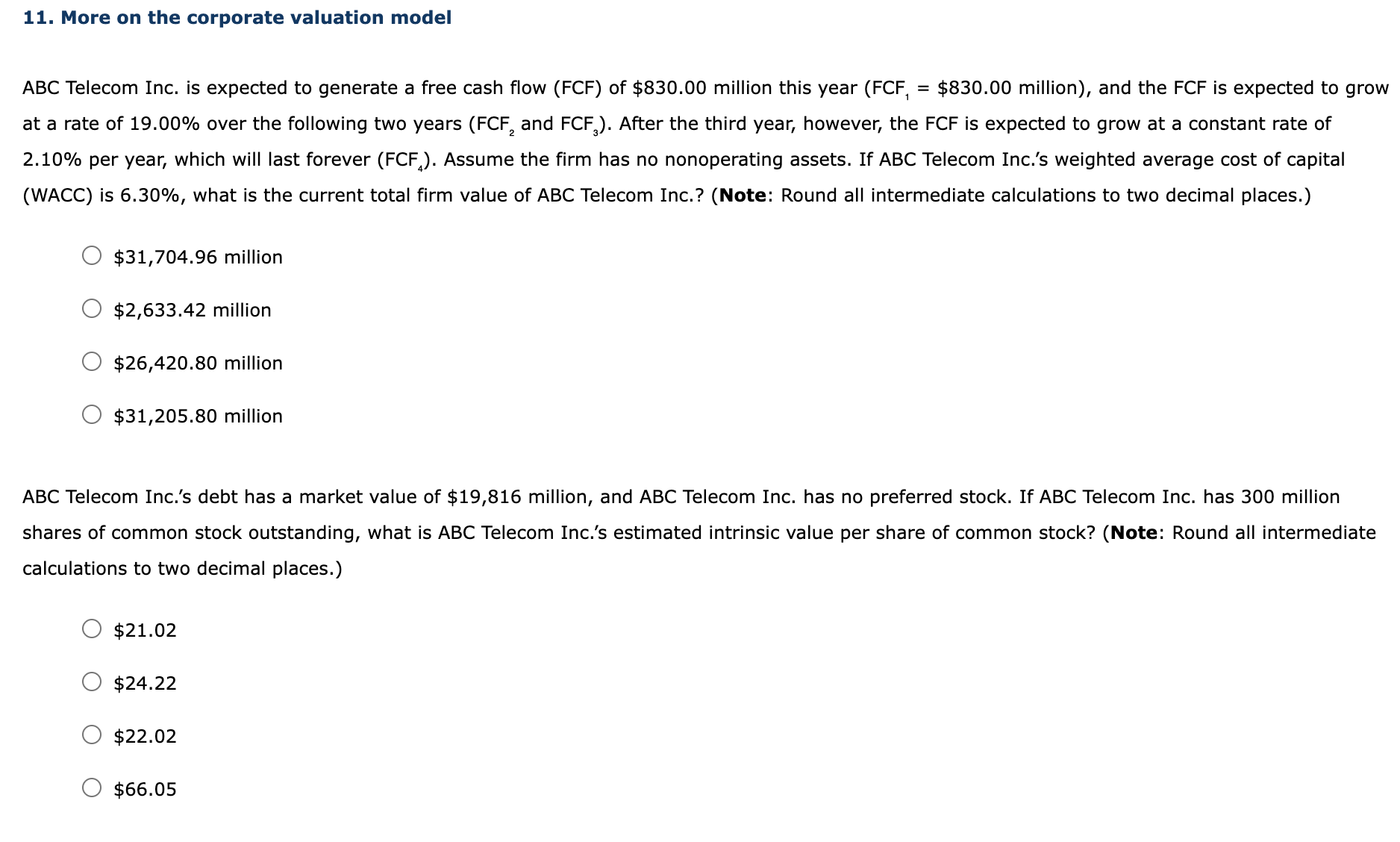 Solved ABC Telecom Inc. is expected to generate a free cash | Chegg.com