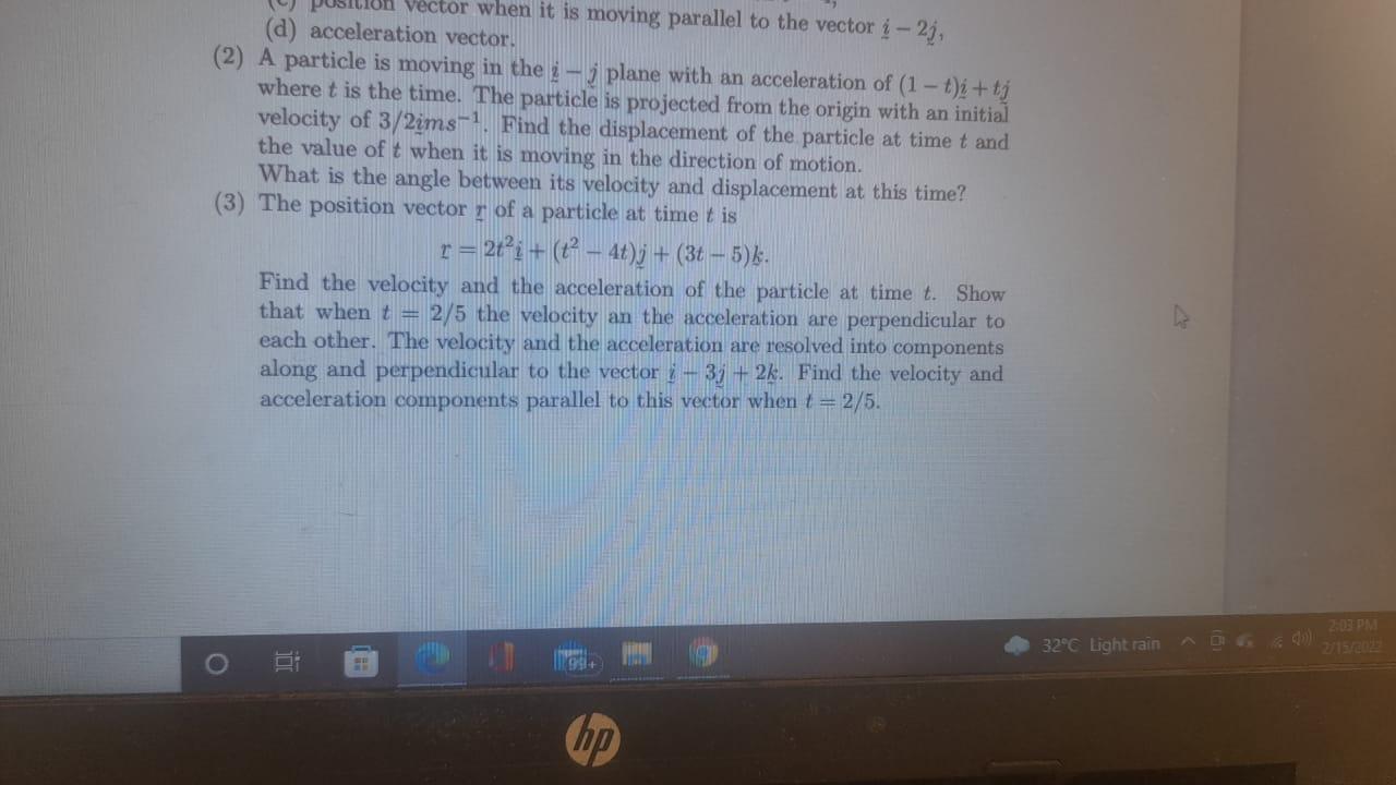 Solved vector when it is moving parallel to the vector i - | Chegg.com