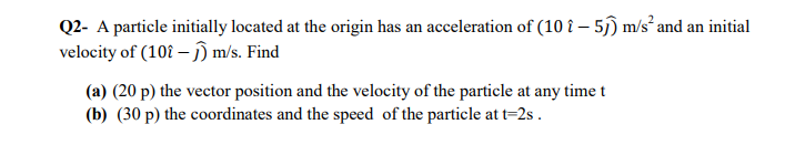 Solved Q2- A particle initially located at the origin has an | Chegg.com