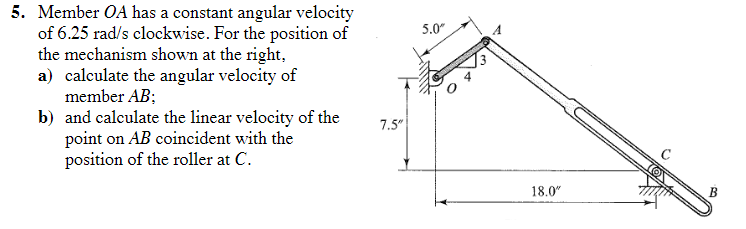 Solved 5.0 5. Member OA has a constant angular velocity of | Chegg.com