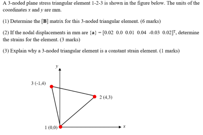 Solved A 3-noded plane stress triangular element 1-2-3 is | Chegg.com