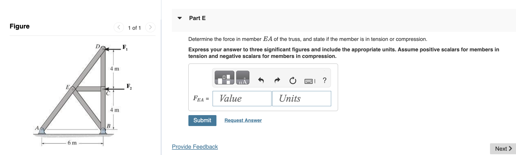 Solved Determine the force in member EA of the truss, and | Chegg.com