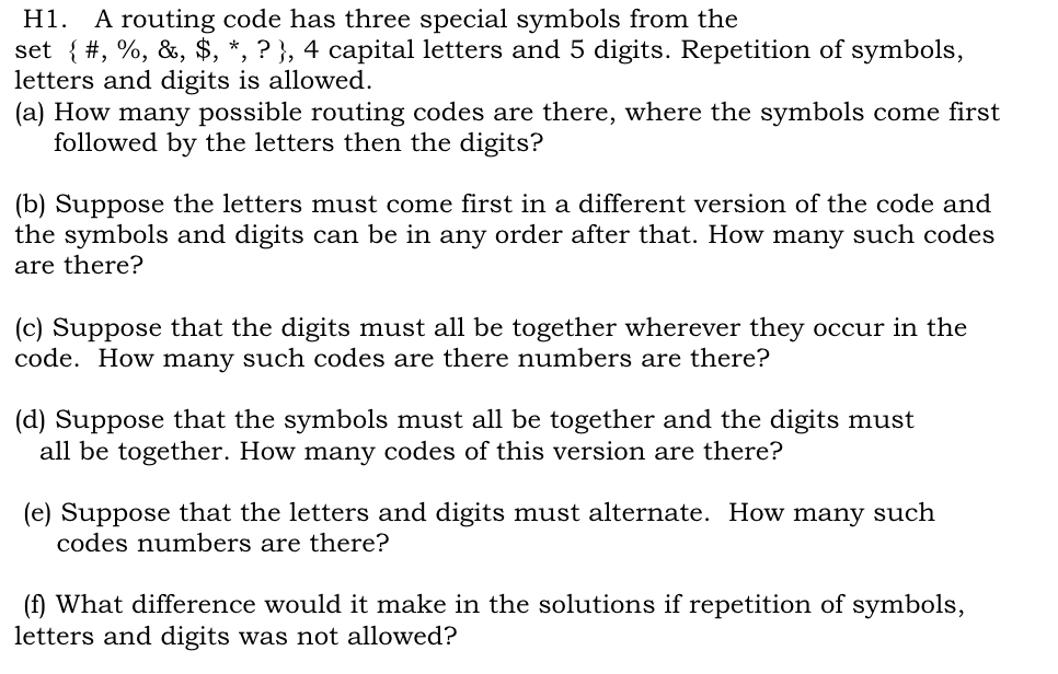 Solved H1. ﻿A routing code has three special symbols from | Chegg.com