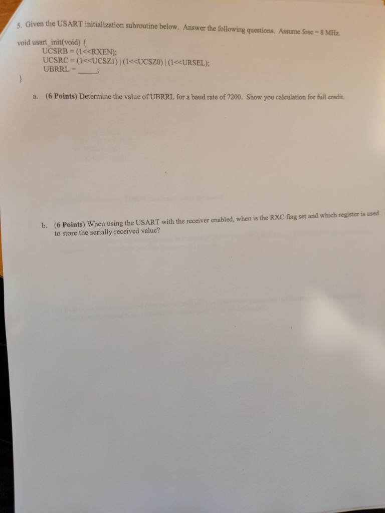 Given the USART initialization subroutine below. | Chegg.com