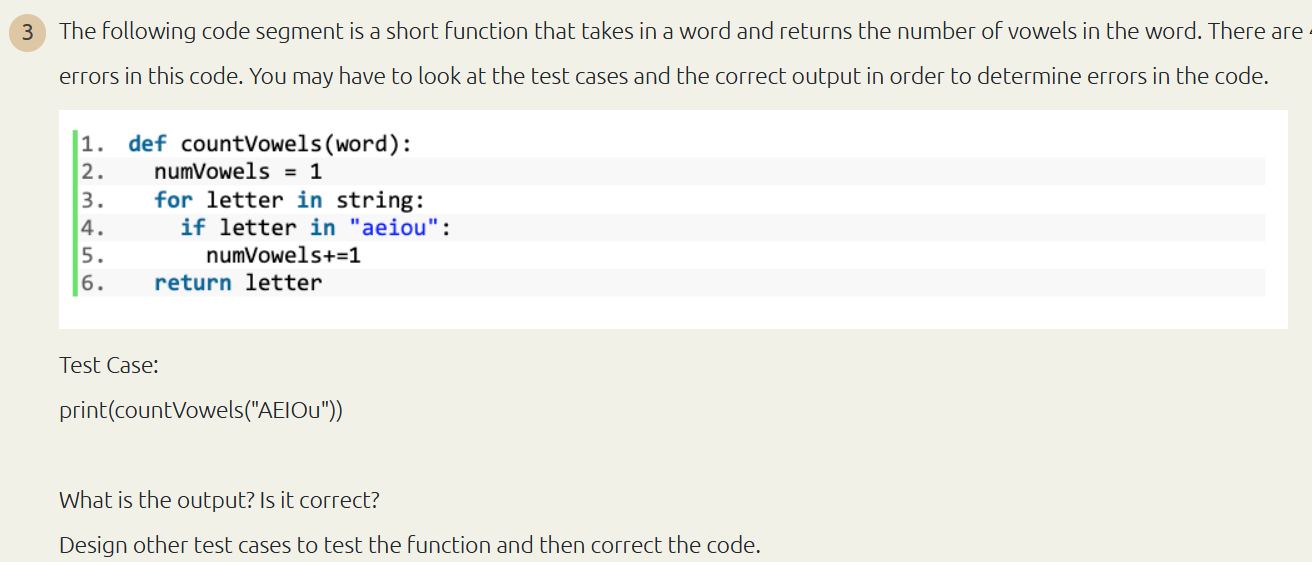Solved The following code segment is a short function that | Chegg.com