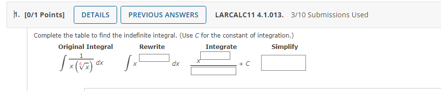 Solved Comnlete the table to find the indefinite intenral. | Chegg.com