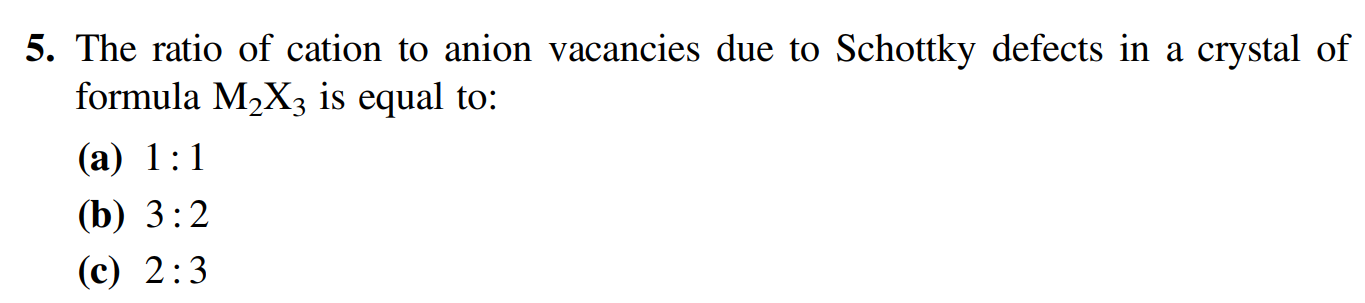 Solved 5. The ratio of cation to anion vacancies due to | Chegg.com