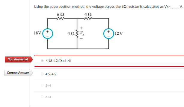 Solved Using the superposition method, the voltage across | Chegg.com