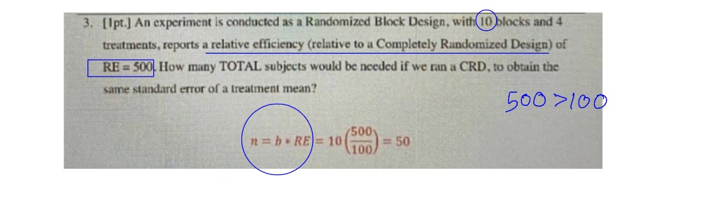 Solved 3. [1pt.] An experiment is conducted as a Randomized | Chegg.com
