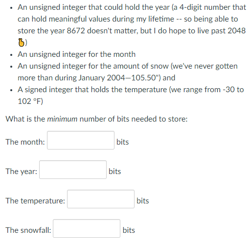 Solved An unsigned integer that could hold the year (a | Chegg.com