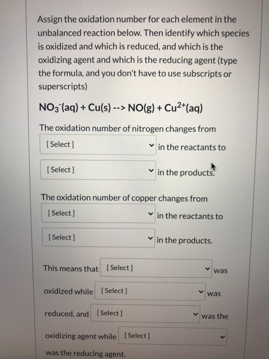 Solved Assign the oxidation number for each element in the | Chegg.com
