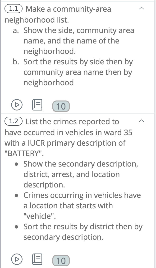 Solved 1.1 Make a community-area neighborhood list. a. Show | Chegg.com