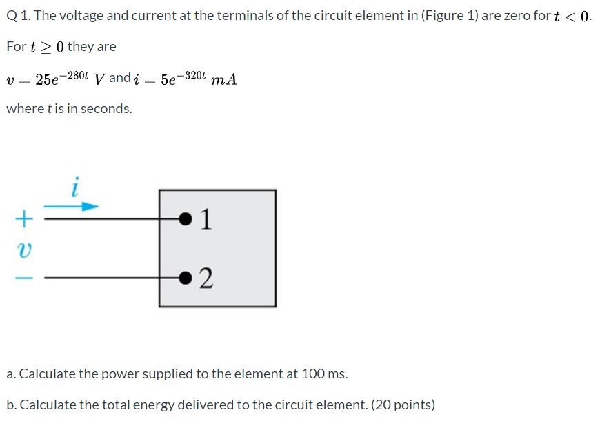 Solved Q 1. The voltage and current at the terminals of the | Chegg.com