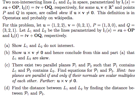 Solved Two non-intersecting lines Li and L2 in space, | Chegg.com