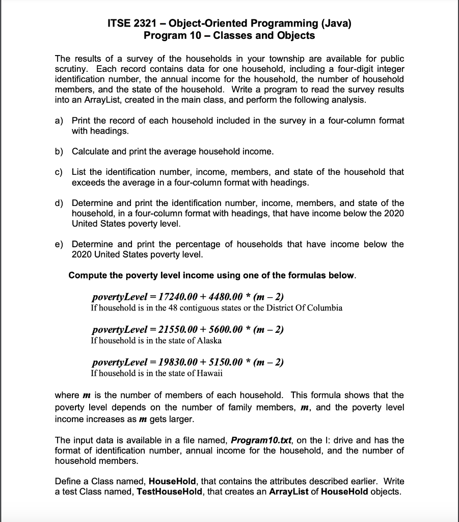 Solved ITSE 2321 - Object-Oriented Programming (Java) | Chegg.com