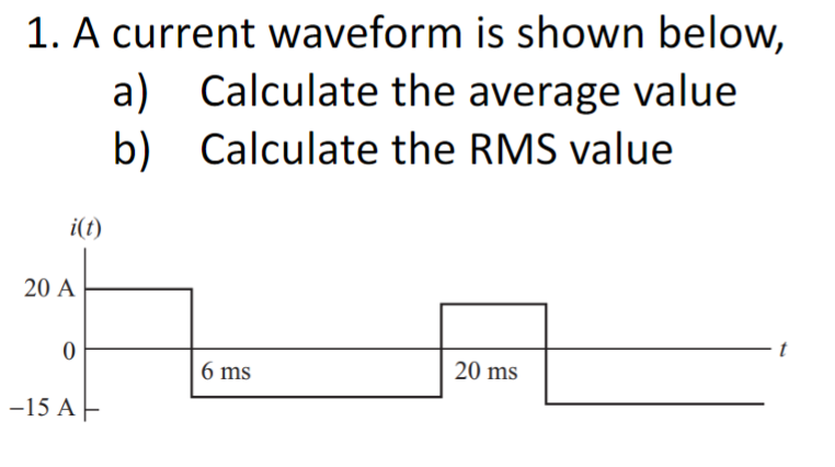 Solved 1. A current waveform is shown below, a) Calculate | Chegg.com