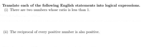 Solved Translate each of the following English statements | Chegg.com