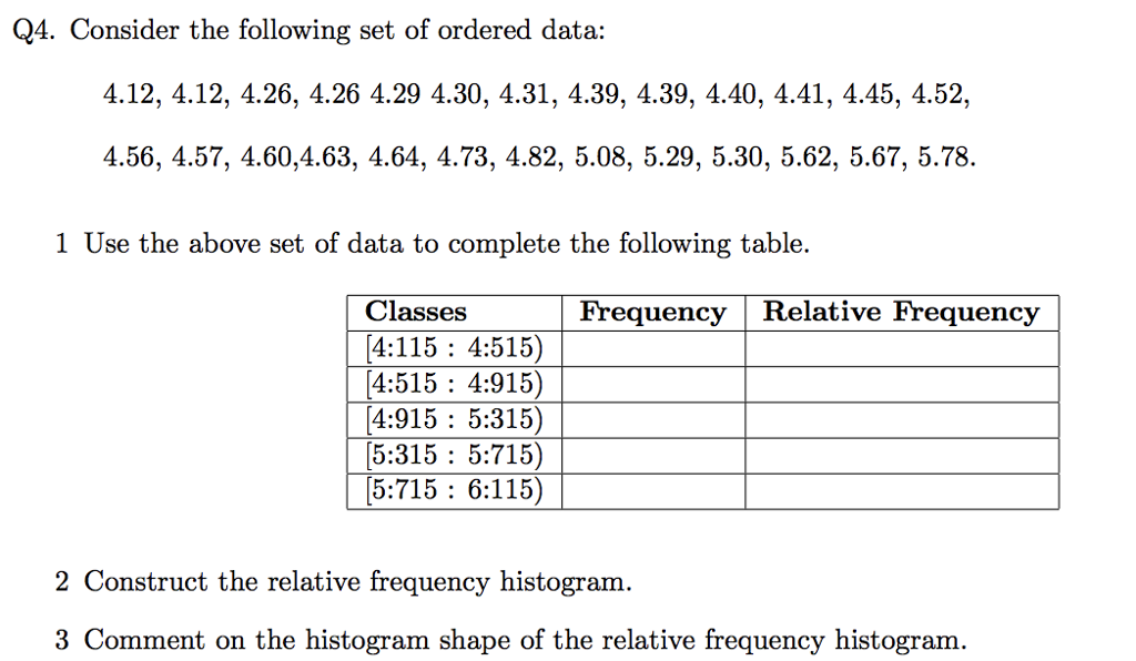 Solved Q4. Consider the following set of ordered data: 4.12, | Chegg.com