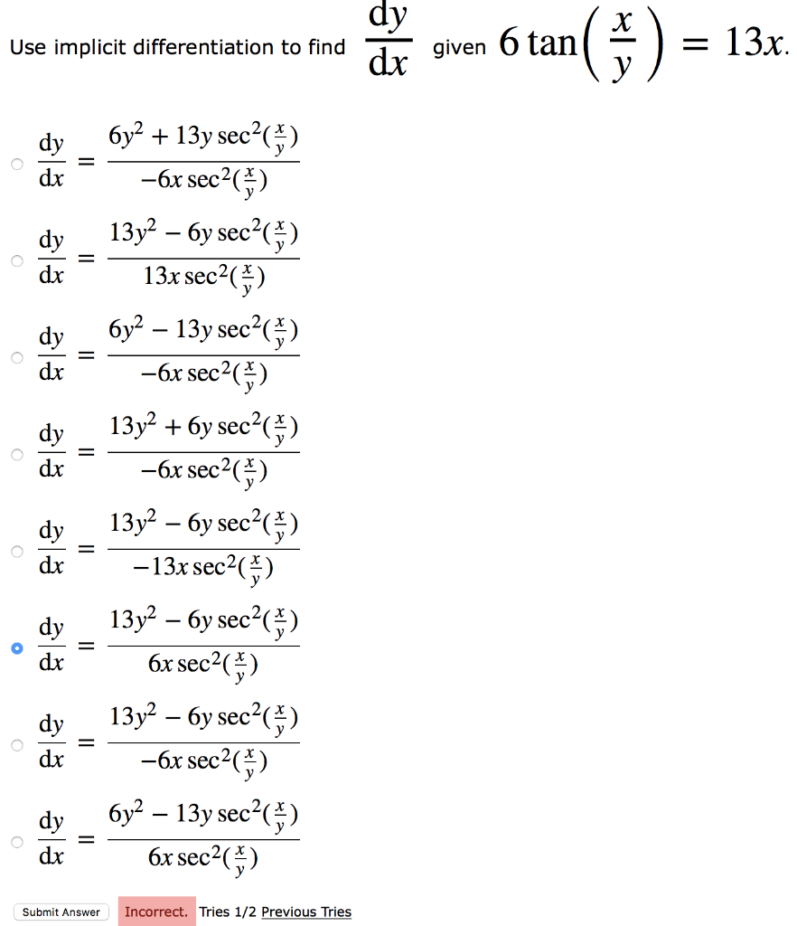 Solved given Use implicit differentiation to find1 dx 6x sec | Chegg.com