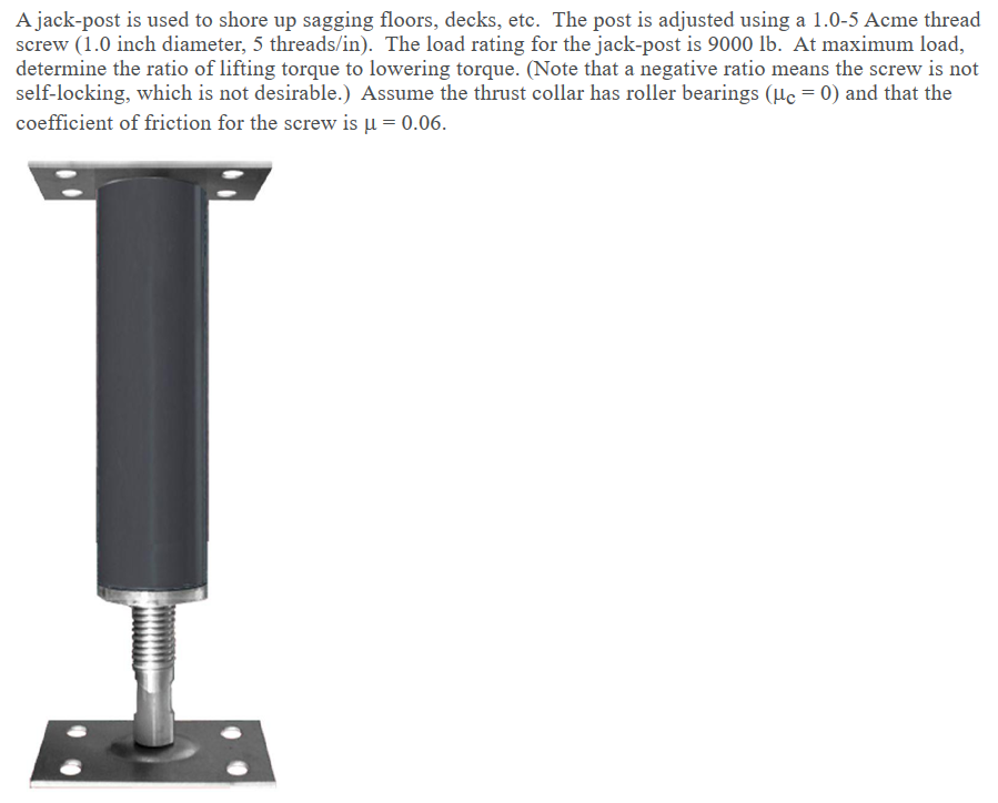Solved A jack-post is used to shore up sagging floors, | Chegg.com