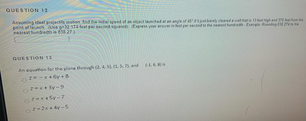 Solved QUESTION 12 Assuming ideal projectile motion find the | Chegg.com