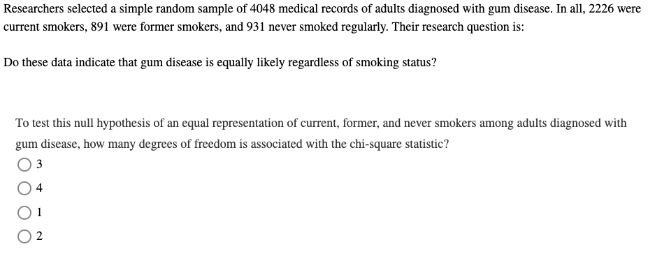 Solved Researchers selected a simple random sample of 4048 | Chegg.com