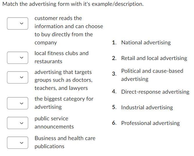 Solved Match the advertising form with it's | Chegg.com