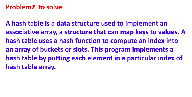 Solved Problem2 to solve: A hash table is a data structure | Chegg.com