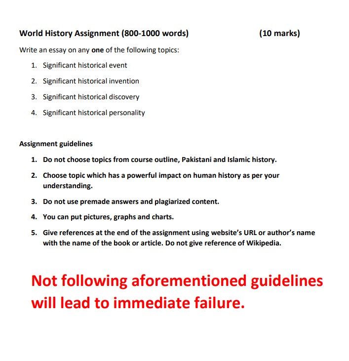 World History Assignment (800-1000 words) (10 marks) | Chegg.com