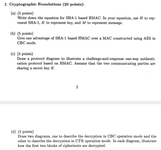 2. Cryptographic Foundations (20 points): (a) (5 | Chegg.com