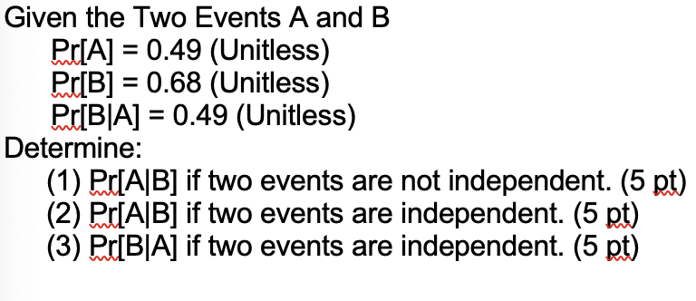 Solved Given the Two Events A and B Pr[A]=0.49 (Unitless) | Chegg.com