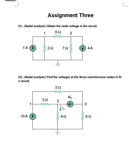 Solved Assignment Three Q1. (Nodal analysis) Obtain the node | Chegg.com