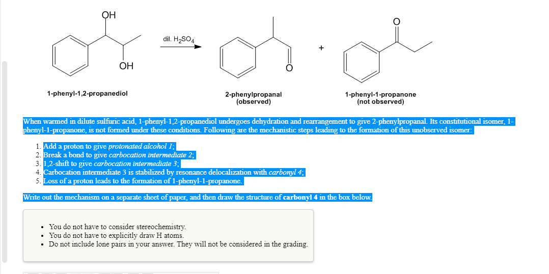 Solved OH =O dil. H2SO4 OH 1-phenyl-1,2-propanediol | Chegg.com