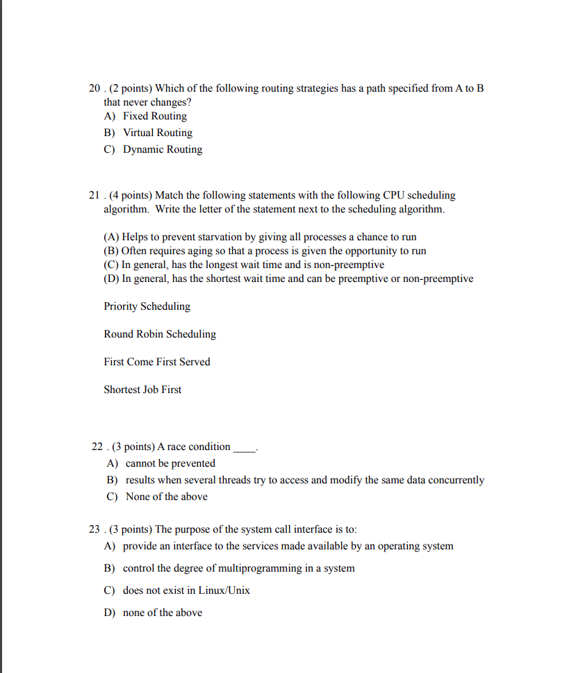 Solved 20. (2 points) Which of the following routing | Chegg.com