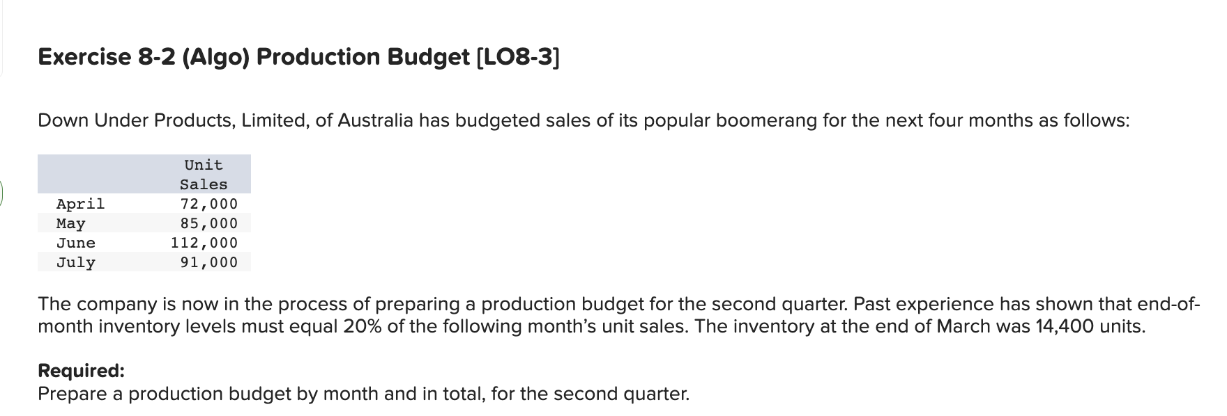 Solved Exercise 8-2 (Algo) Production Budget (LO8-3] Down | Chegg.com