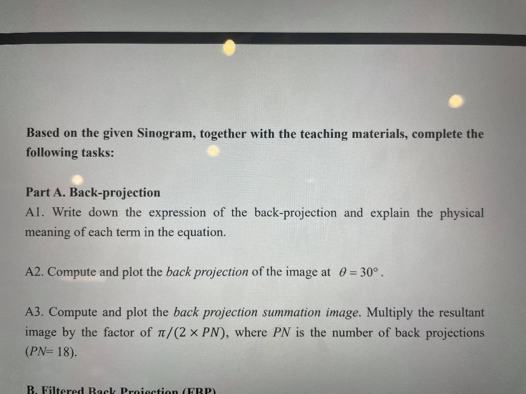 Solved the Image Using based on the given sinogram data, | Chegg.com