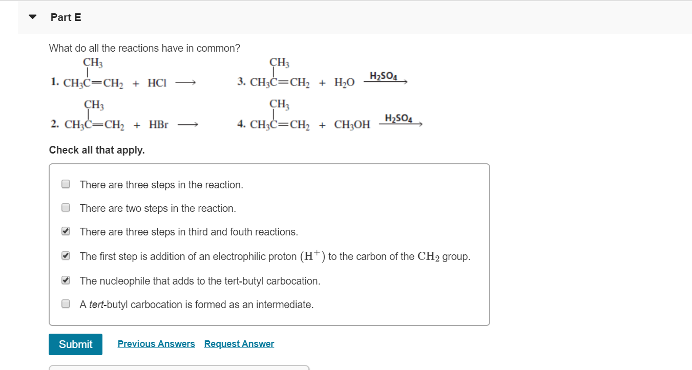 Solved Part E What do all the reactions have in common? CH3 | Chegg.com