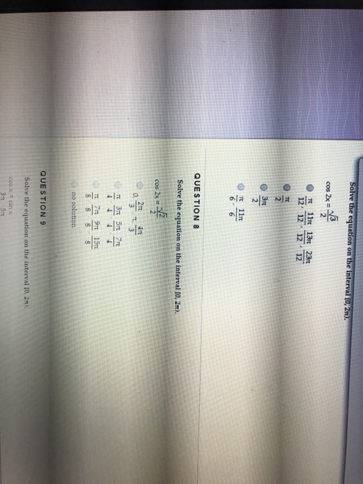 Solved Solve The Equation On The Interval 02 Pi Cos 2x 7297